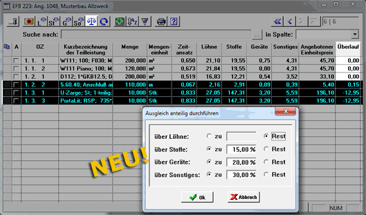 Positionen im EFB 223 ausgleichen